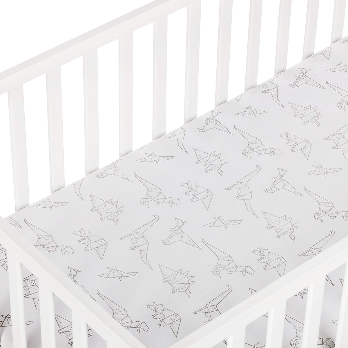 Andi Mae Crib Sheet - Grey Dinosaurs -100% Jersey Cotton - Fits Standard Crib or Toddler Mattresses