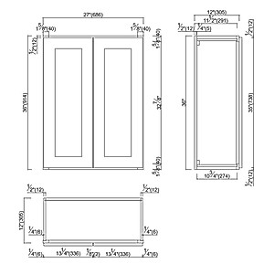 Brookings Shaker Unassembled Wall Kitchen Cabinet W2736, 27 W x 12 D x 36 H, Painted White, Solid Wood, Design House, 543140