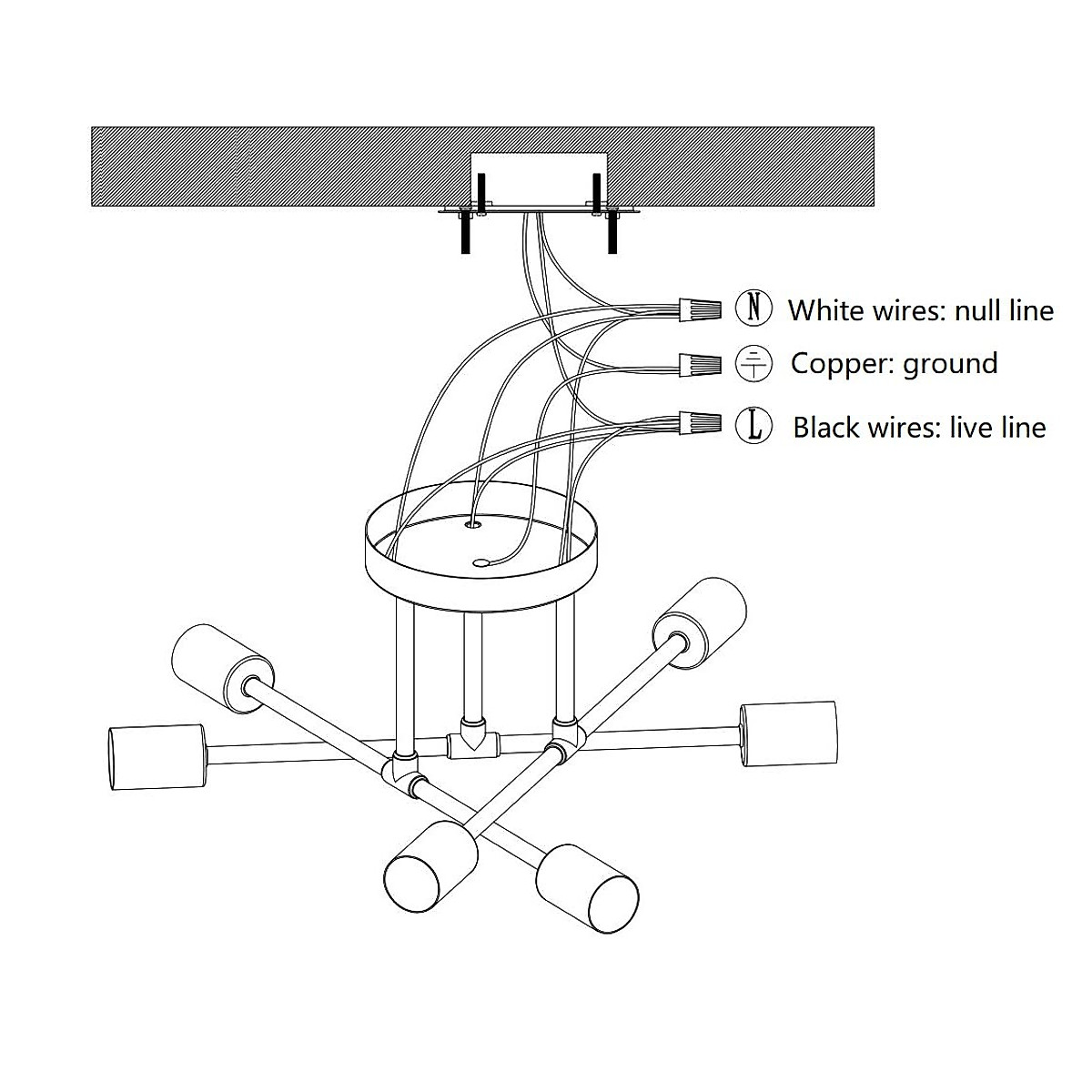 Dellemade Modern Sputnik Chandelier, 6-Light Ceiling Light, 6 LED Light Bulbs Included for Bedroom,Dining Room,Kitchen,Office (Black)