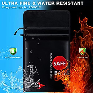 COLCASE Upgraded 2 Pockets Fireproof Document Bag (2000 ℉)15 x 11 Inches Silicone Coated Fireproof and Waterproof Money Bag Fireproof Safe Storage for Money, Documents, Jewelry and Passport
