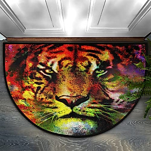 Nichpedr Welcome Half Round Door Mat Abstract Art Tiger Animal Entrance Way Rugs Doormats Soft Non-Slip Washable Bath Rugs Floor Mats for Home Bathroom Indoor Outdoor 18x30 Inch