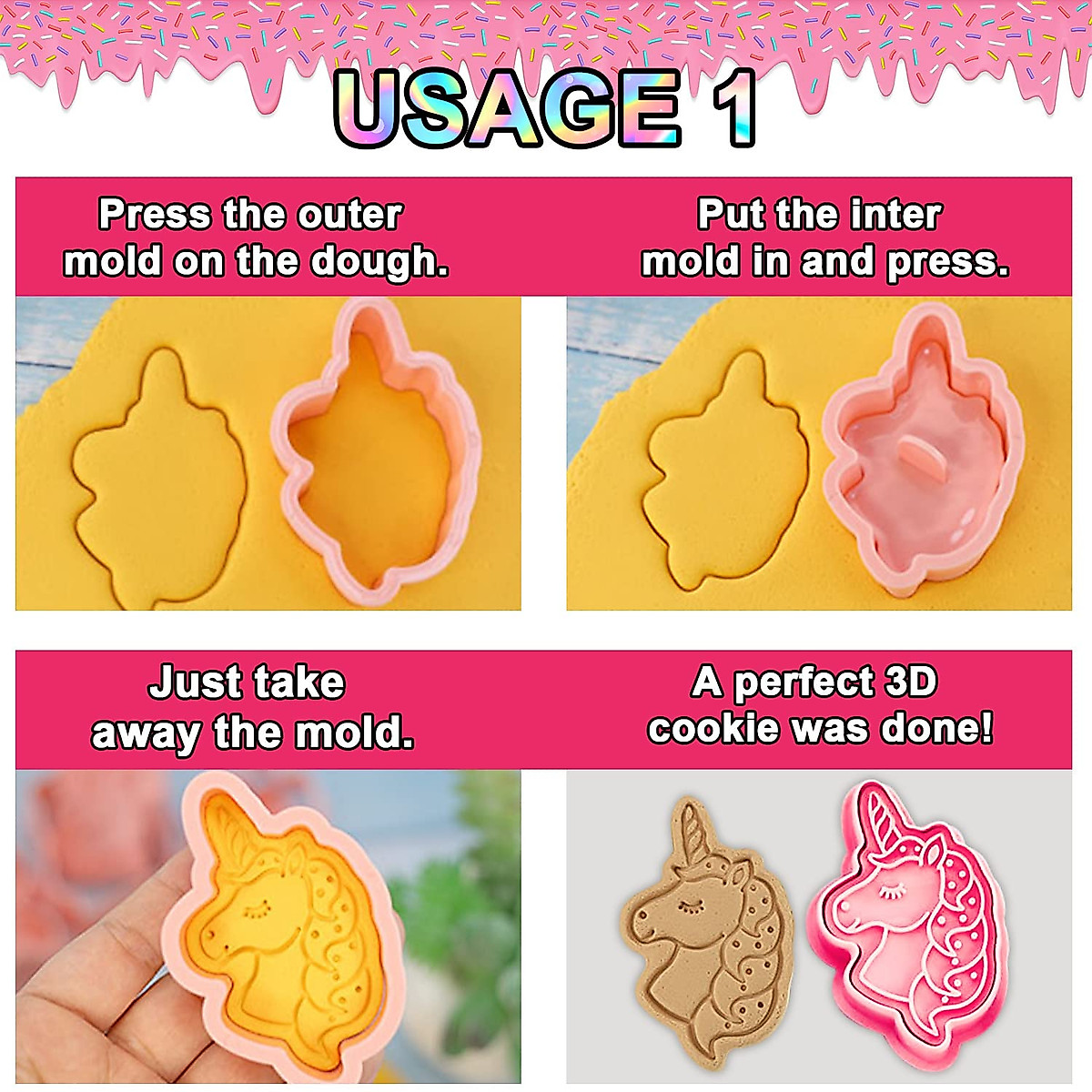 Leesgel Unicorn Party Decorations, 8 Styles Unicorn Cookie Cutters for Kids Birthday Party Supplies Favors, 3D Unicorn Biscuit Fondant Cookie Cutters Shapes for Baking
