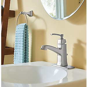 Moen Conway Spot Resist Brushed Nickel One-Handle Single Hole or Centerset Bathroom Faucet with Drain Assembly, WS84923