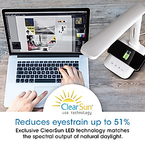 OttLite Charge Up LED Desk Lamp with Wireless Qi Charging & USB Charging Port, with ClearSun LED Technology - Adjustable Neck, 3 Color Temperature Modes, Reduces Eyestrain - Travel-Friendly Task Lamp
