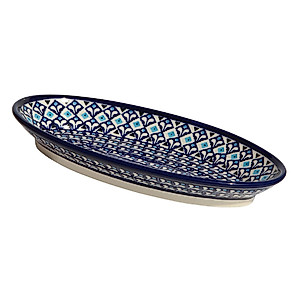 Polish Pottery Oval Serving Platter From Zaklady Ceramiczne Boleslawiec 1103-217a Classic Pattern, Dimensions: 11 Inch X 6.25 Inch