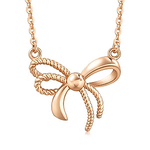 CHOW SANG SANG Delicate Gold 18K Rose Gold Ribbon Bowtie Necklace for Women 92803N | 18.5 Inches, (47 CM)