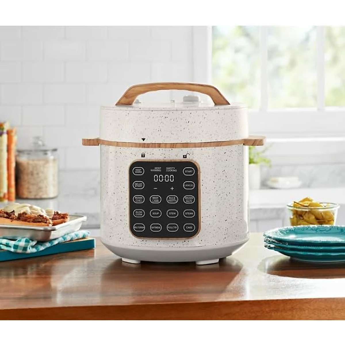 Generic The Pioneer 2 Woman 6 Qt Pressure Cooker,Linen Speckle,Wood Grain, Blinking Display, Touch Control