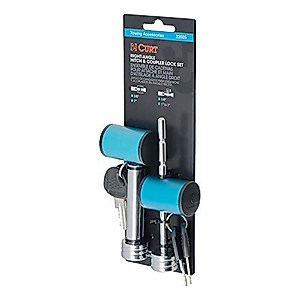 CURT 23505 Right-Angle Trailer Lock Set, 5/8-Inch Pin for 2-Inch Receiver, 1/4 x 3-Inch Coupler Span