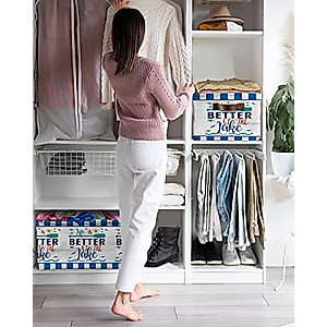 Storage Basket Summer Lake Quote and Seagull Storage Bin with Handles,Blue Stripe on Wooden Plank Collapsible Organizer Storage Cubes Bins for Closet,Laundry Clothes,Bathroom,Nursery Toys