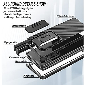 COCOING for Samsung Galaxy Z Fold 4 Case with S Pen Holder & Slide Camera Cover & Screen Protectors,Hinge Protection with Hidden Kickstand Phone Case for Samsung Galaxy Z Fold 4(2022) Black