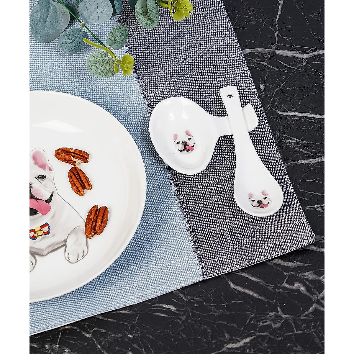 Pet Portrait Porcelain Spoon & Spoon Rest Set (French Bulldog)