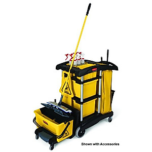 Rubbermaid Commercial Products High-Capacity Janitorial Cleaning Cart with Bins, Black, Zippered Vinyl Bag and Wheels, Transport Cleaning Supplies in School/Facility