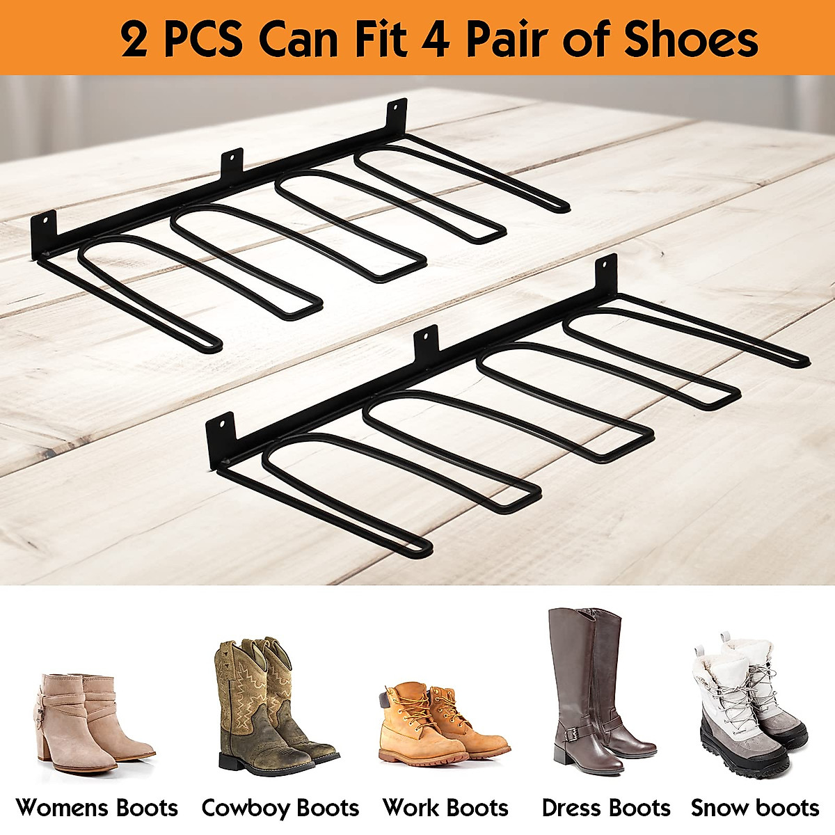 ORLESS Wader Hangers 4-Pair Boot Rack Garage Storage, Cowboy Boot Holder, Metal Wire Organizer for Entryway