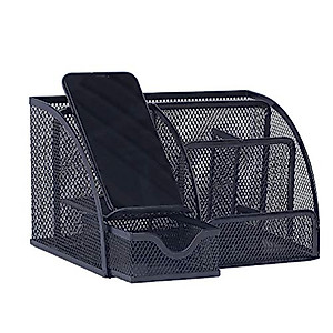 Beiz Desk Organizer Caddy and Accessories Holder with Storage Drawer + 6 Compartments, Pen Organizer w/Sticky Note Tray, Desk Essential to Collect Desk Supplies for Office Home Dorm Room, Black