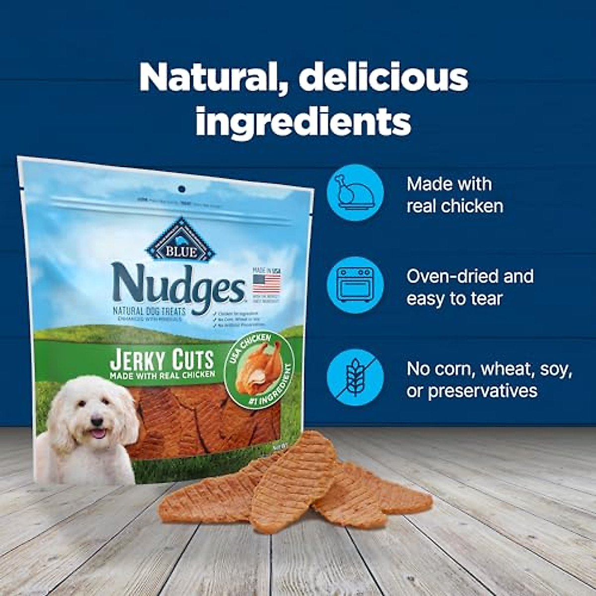 Blue Buffalo Nudges Jerky Cuts Dog Treats, Made in the USA with Natural Ingredients, Chicken, 10-oz Bag