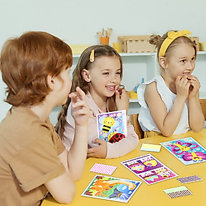 VKPI Bead Art Painting Kit for Kids, Diamond Bead Crafts Mosaic Kits, Preschool Learning Education Supply, Fun Toy for Kids Ages 4-8, Christmas Birthday Gifts, Easter Basket Stuffers, 4 Pieces