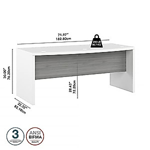 Bush Business Furniture Echo Bow Front Desk, Pure White and Shiplap Gray