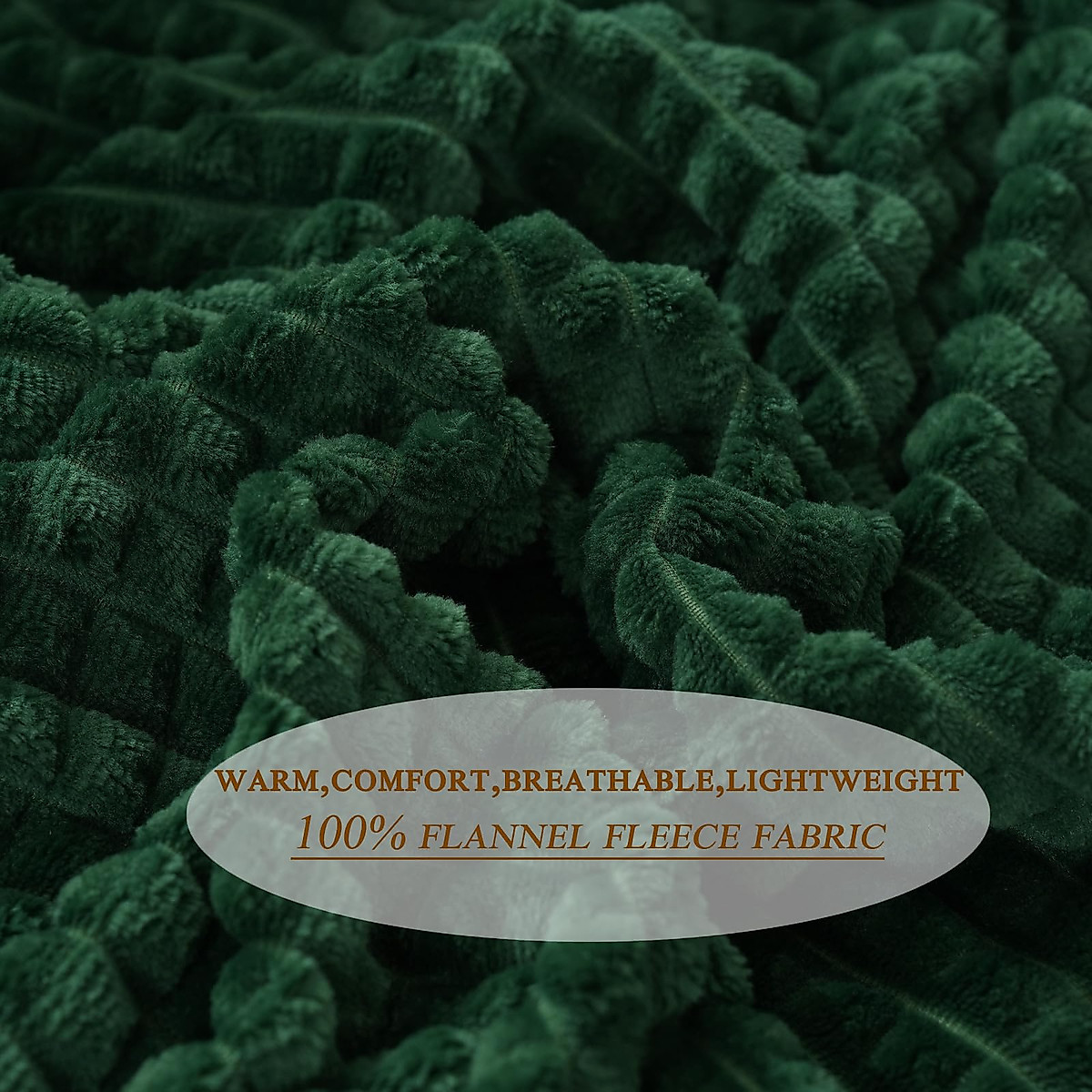 Puncuntex Flannel Fleece Throw Blanket Dark Green 60"×80",Super Soft Plush Cozy Blanket with Square 3D Jacquard Grid Design Luxury for Couch Sofa Chair