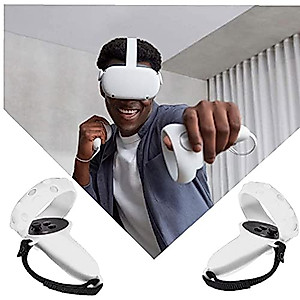 VR Controller Cover Compatible with Oculus Quest 2 Protective Ring Cover Silicone Handle Cover Grip Cap for Headphones White 1 Pair Game Component