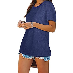 Summer Tops for Women Comfy Short Sleeve Tunic Tees Navy M