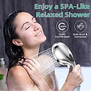 High-Pressure 9-Setting Handheld Shower Head Set- Extra Long 6 ft Durable & Flexible Stainless Steel Hose - Adjustable Brass Bracket | Anti-Clog Nozzles| Enjoy Spa Experience Shower Chrome