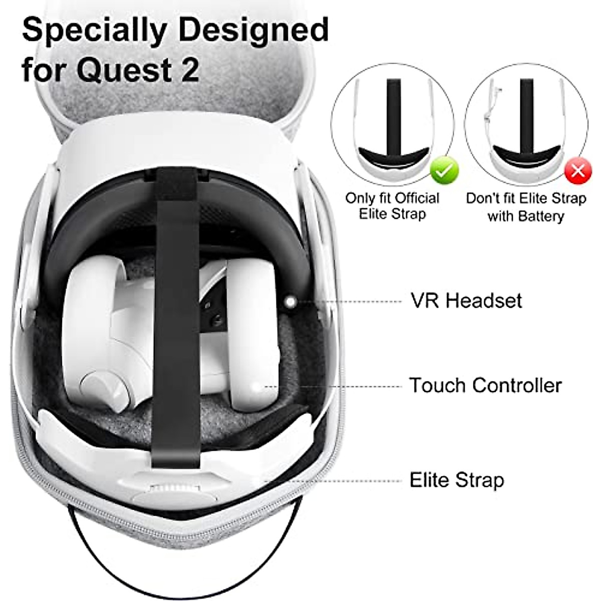 ANNAPRO Hard Carrying Case for Oculus Quest 2, Carrying Travel Case Compatible with Meta/Oculus Quest 2 Headset, Storage Bag for Quest 2 Accessories with Lens Cap Silicone Face Cover Adjustable Straps, Grey