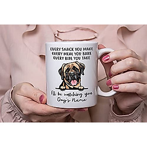 Personalized Mastiff Coffee Mug, Every Snack You Make I'll Be Watching You, Customized Dog Mugs for Mom Dad, Gifts for Dog Lover, Mothers Day, Fathers Day, Birthday Presents