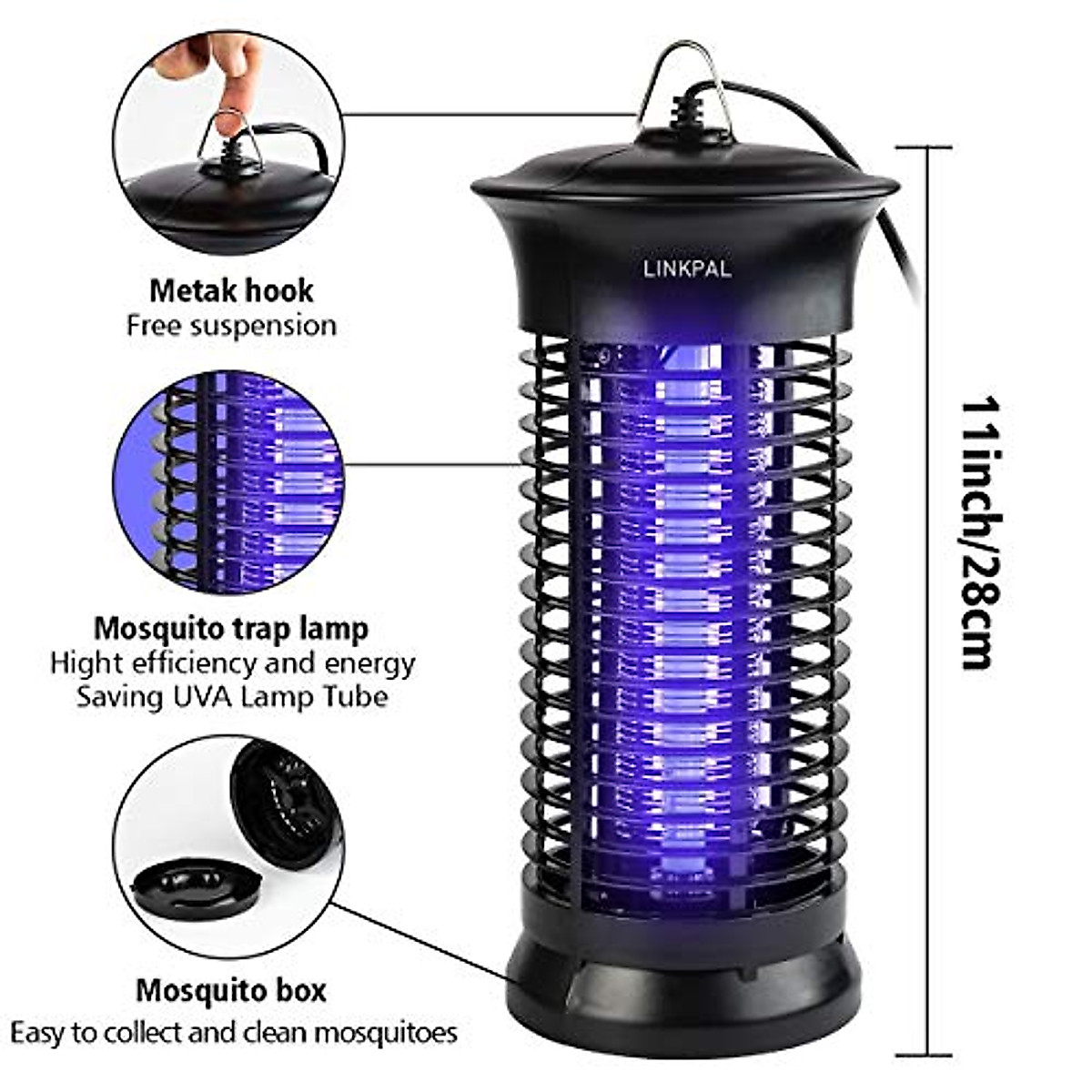 LINKPAL Electric Bug Zapper, Powerful Insect Killer, Mosquito Zappers, Mosquito lamp, Light-Emitting Flying Insect Trap for Indoor