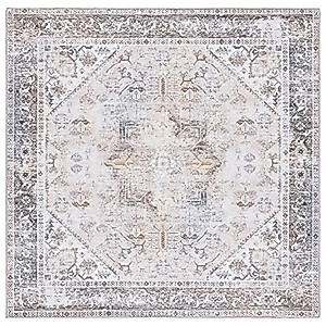 SAFAVIEH Tucson Collection Area Rug - 4' Square, Beige & Grey, Persian Medallion Design, Non-Shedding Machine Washable & Slip Resistant Ideal for High Traffic Areas in Living Room, Bedroom (TSN102B)