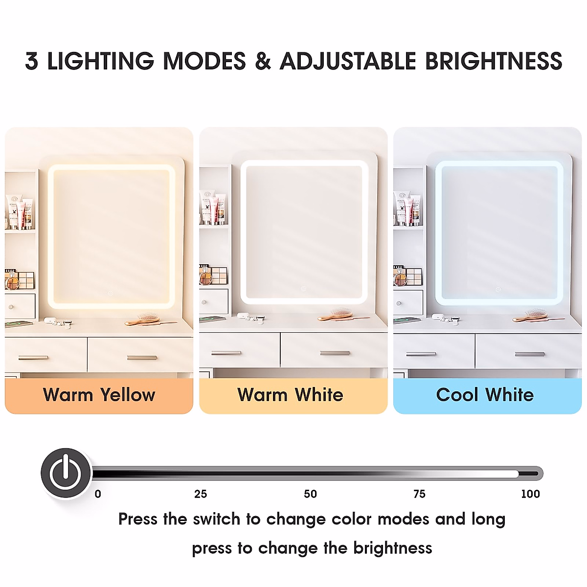 Fameill Makeup Vanity Desk with Mirror and Lights, White Vanity Table Set with Charging Station, Dressing Table with RGB Cabinet, Makeup Vanity Mirror with 5 Drawer, Hooks, Storage Shelves, Chair