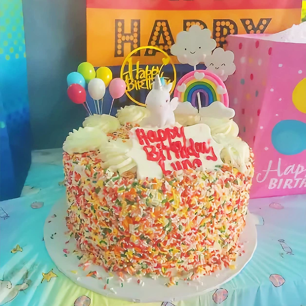 Unicorn Cake Topper, Qoadwem 15pcs Unicorn Rainbow Cake Toppers For Girls with Rainbow Heart Unicorn Cloud Balloon Happy Birthday Cake Decorations For Boys Girls Kids Birthday