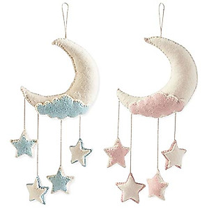 Mud Pie Baby Room Nursery Decor Felt Twinkle Twinkle Little Star Moon Wall Hanging 12000020 (Blue), 17" x 8, 12000020B