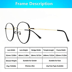Optifine Blue Light Blocking Glasses Women Men Round Computer Reading Metal Eyeglasses Frame (0 Non Prescription, A. Black Gold)