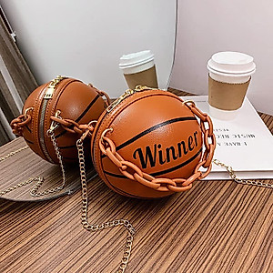 Obovoid Women's basketball bag Basketball-Shaped Crossbody Bag Handbag Girl Mini One-Shoulder PU Leather Round Handbag (Yellowish brown)