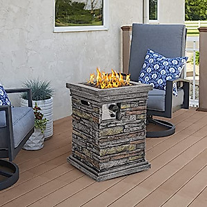 Sophia & William 18" Outdoor Gas Fire Pit Propane Fire Column 30,000 BTU Electronic Ignition Firepit for Patio Garden Backyard with Lava Rocks and Weather Cover, Natural Stone