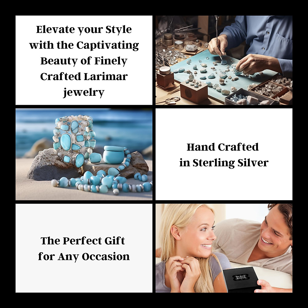 Beaux Bijoux Sterling Silver Larimar Blue Earrings for Women - Natural Larimar Jewelry - Beautiful Blue Larimar Stones - Round Hypoallergenic Stud Earrings - Unique Larimar Earrings