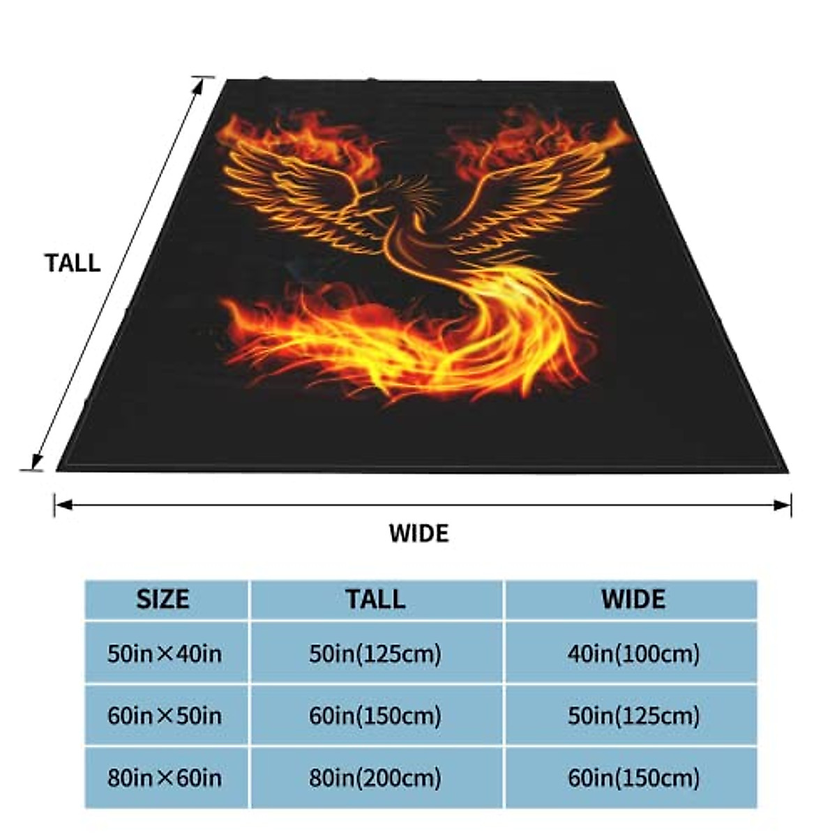 Fire Burning Rising Phoenix Bird Fleece Blanket Fuzzy Soft Plush Blanket for All Season Lightweight Throws for Couch Bed Sofa Office Gift 60"X50"