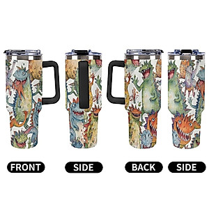 YTLKGFP 40 Oz Large Capacity Car Cup Chaotic Colorful Monsters Tumbler with Handle (Black) Straw Lid Insulated Stainless Steel Water Bottle Travel Mug Leak-proof Car Cup Keeps Cold Or Hot