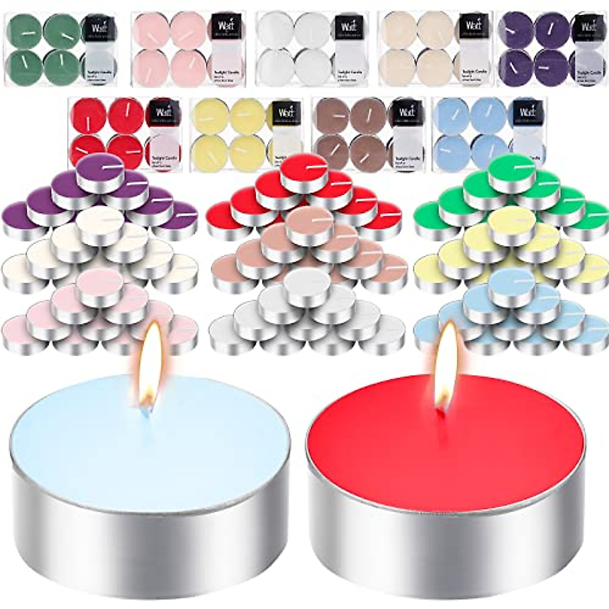 108 Pcs Scented Tea Lights Candles Variety Pack 9 Scents Mini Candles Set Small Scented Tealight Candles Bulk, Lavender Vanilla Cinnamon Rose Lemon Green Tea Cherry Blossom Ocean and Jasmine
