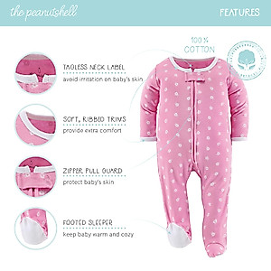 The Peanutshell Footed Pajamas Sleepers for Baby Girls, Sleep and Play Footies, 3 Pack (6-9 Months)