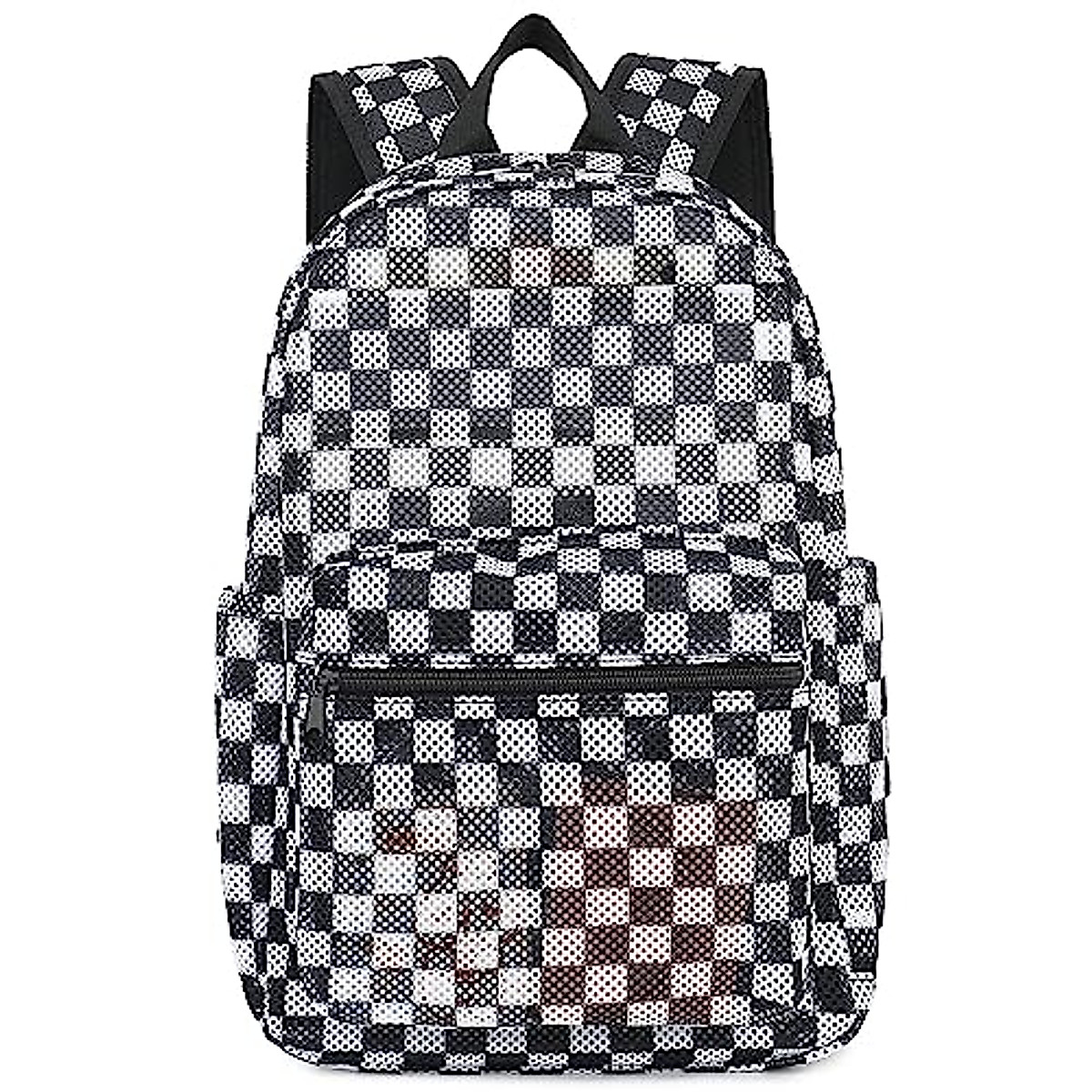 Xunteny Checkered Mesh Backpack for Girls Women, Semi-Transparent Kids School Backpack College Bookbag Casual Daypacks for Beach Gym Travel