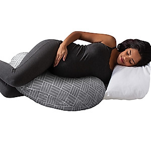 Boppy Cuddle Pregnancy Pillow, Gray Basket Weave, Comfy Body-conforming Hypoallergenic Fiber Fill and Easy-on Removable Cover, Contoured Design for Versatile Support from Pregnancy through Postpartum
