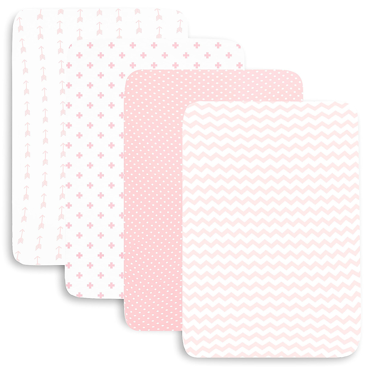 Baebae Pack n Play Playard Sheet Set for GIRLS | Portable Mini Crib Fitted Sheets | PINK & WHITE | 100% Jersey Knit Cotton | 150 GSM | 3 Pack