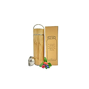 Greenlively Organic Bamboo Stainless Steel Bottle Detachable Tea Filter Eco Friendly-Vegan-Organic-Leak Proof-Non Slip Lid- Travel Thermos-Insulated Thermos-BPA Free And Phalate Free- (16.2)