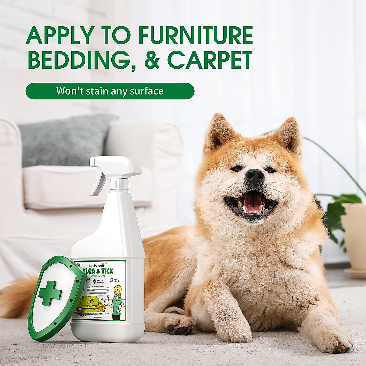 BugPursuit 24oz Flea &Tick Spray, Flea and Tick Prevention for Dogs, Cats, Non-Toxic, Safe for Pets & Kids, Flea and Tick Spray for Home, Killer Flea, Tick, Lice, 100% USDA Biobased, Made in USA