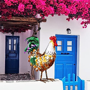 Metal Rooster Decor, Porch-yard Chicken Decorations, Glossy Rooster Statue Outdoor Garden, Metal Chicken Sculpture, Chicken Coop Accessories for Backyard Patio Kitchen Decor & Lawn Ornaments Gold-16IN