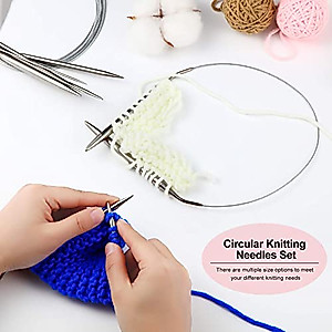 18 Pieces Circular Knitting Needles Set Stainless Steel Knitting Needles Size 2,3,4,5,6,8 mm for Any Weave DIY Lover or Beginner (31.5 Inch, 23.6 Inch, 16.9 Inch)