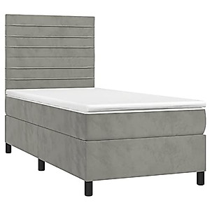 vidaXL Bed Frame, Box Spring Bed Single Platform Bed with Mattress, Bed Frame Mattress Foundation with Headboard for Bedroom, Light Gray Twin Velvet