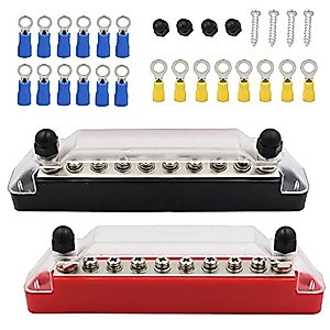 Power Distribution Terminal Studs Block: Battery Bus Bar with Cover and M6 Terminal Studs Black Red Battery Terminal Distribution Block for Caravan Car Boat Marine