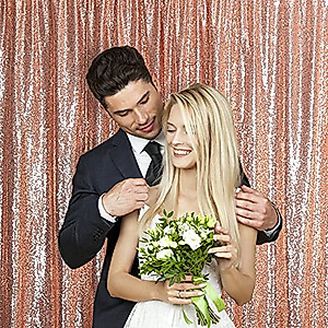 CMICHO Rose Gold Backdrop Curtain - 2.5x8FT 2 Curtain Panels Photography Backhround for Wedding Party Birthday Decoration
